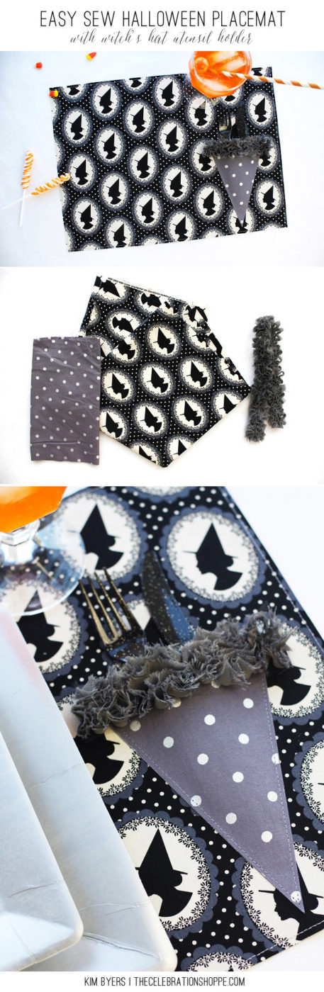 Easy Sew Halloween Placemat and Witch's Hat Utensil Holder | Kim Byers