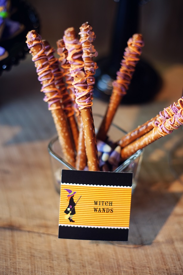Easy Chocolate Covered Pretzel Witch Wands | Kim Byers