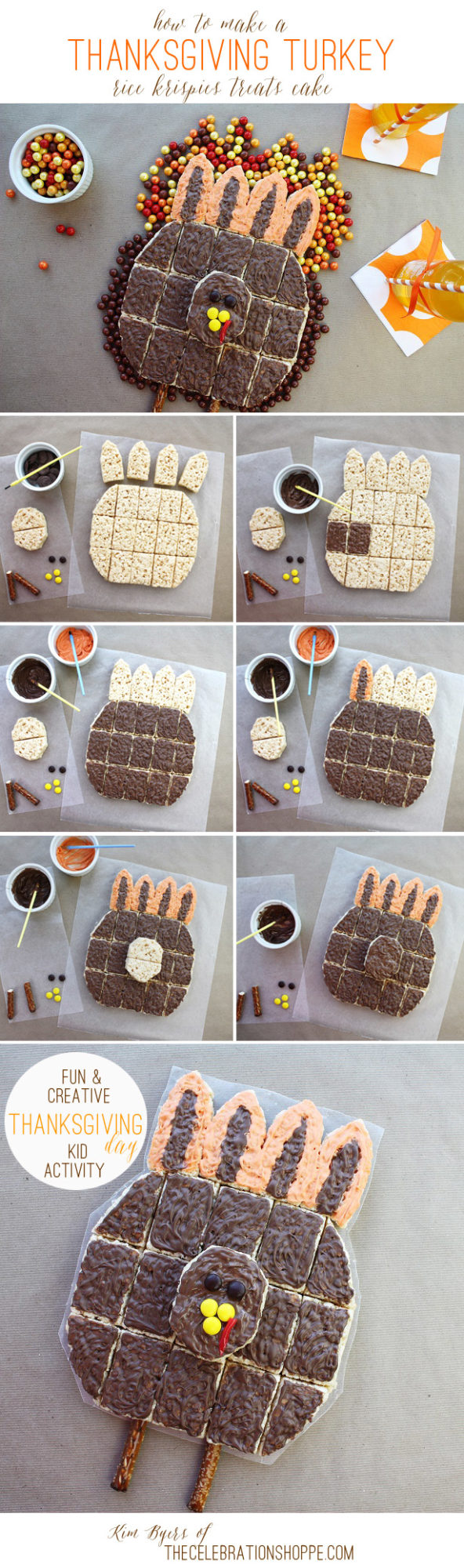 Fun Thanksgiving Turkey Rice Krispies Treats Pull-A-Part Cake
