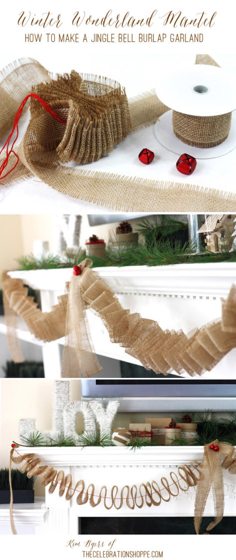 DIY Jingle Bell Burlap Garland & Winter Wonderland Christmas Mantel ...